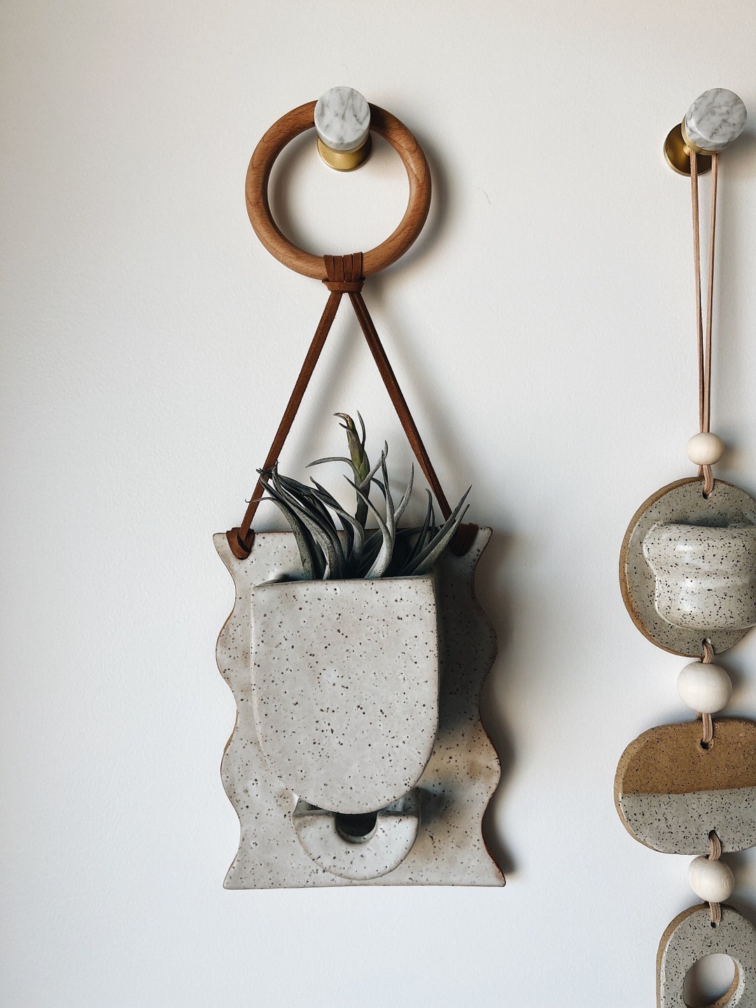 Wavy Ceramic Wall Planter With Drainage Hole Handmade White Speckled ...