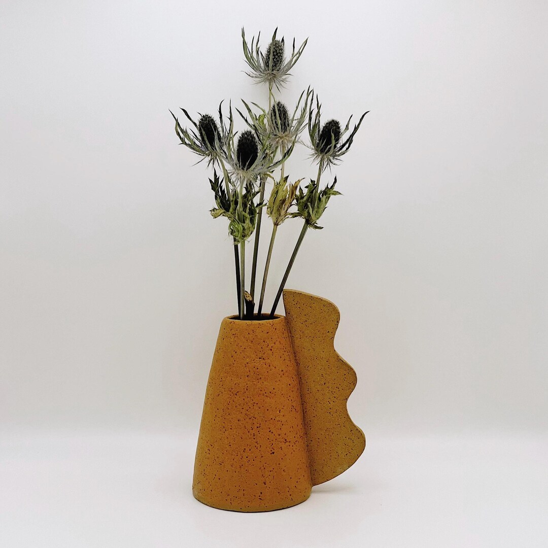 Ceramic Wavy Vase | Speckled Modern Handmade Home Decor | White Brown ...