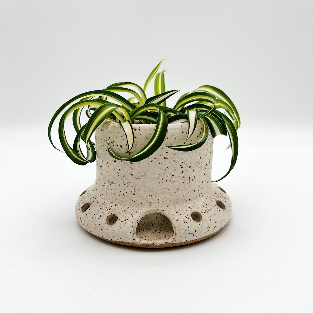 Ceramic UFO Planter With Drainage Hole 3 White Speckled Handmade Outer ...