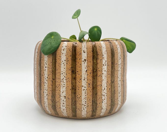 5" Striped Speckled Ceramic Planter With Drainage Hole | Green Brown ...