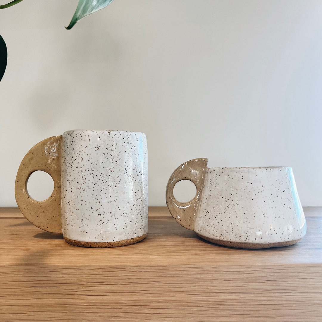 Speckled Ceramic 8oz Mug Handmade Beige & White Coffee Cup Set With ...