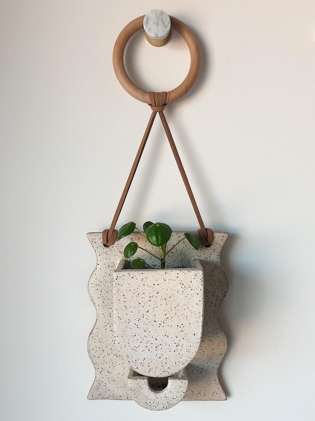 Wavy Ceramic Wall Planter With Drainage Hole & Built-in Drip Catcher ...