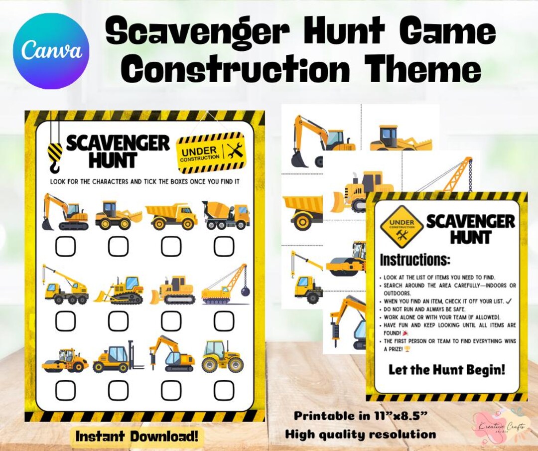 Construction Scavenger Hunt Printable | Truck Birthday Party Game ...