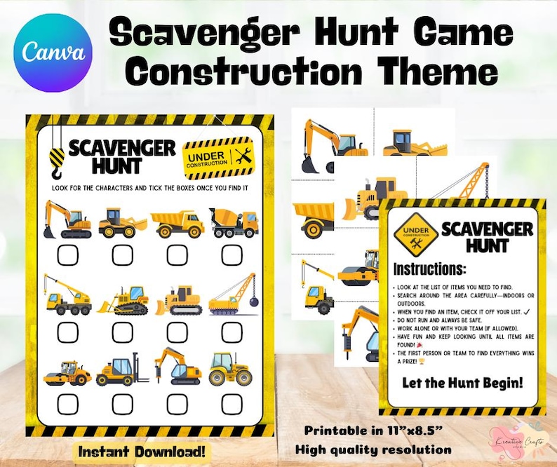 Construction Scavenger Hunt Printable | Truck Birthday Party Game ...