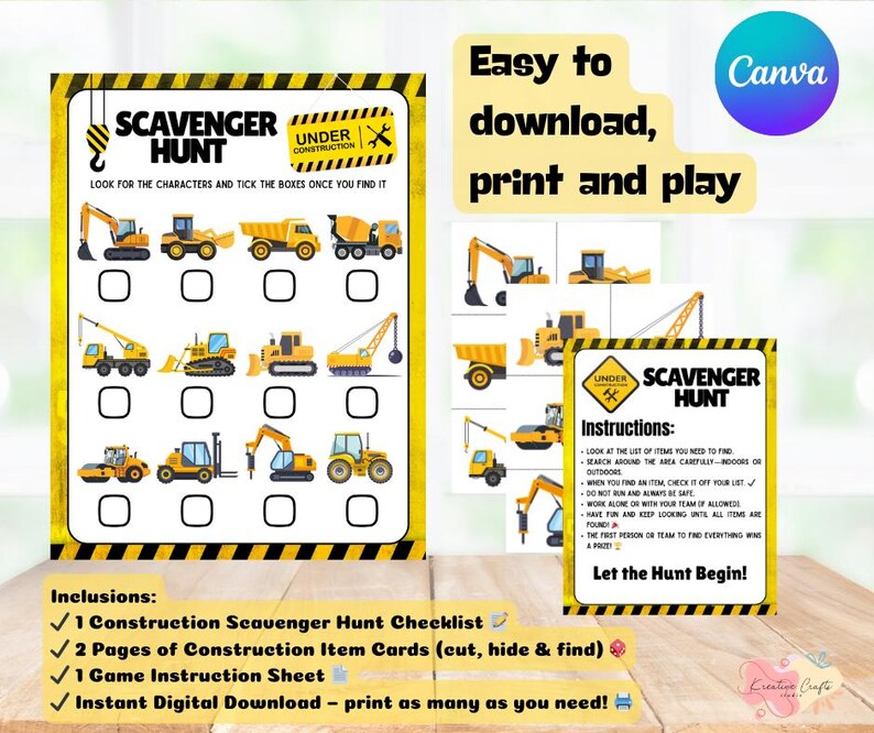 Construction Scavenger Hunt Printable | Truck Birthday Party Game ...