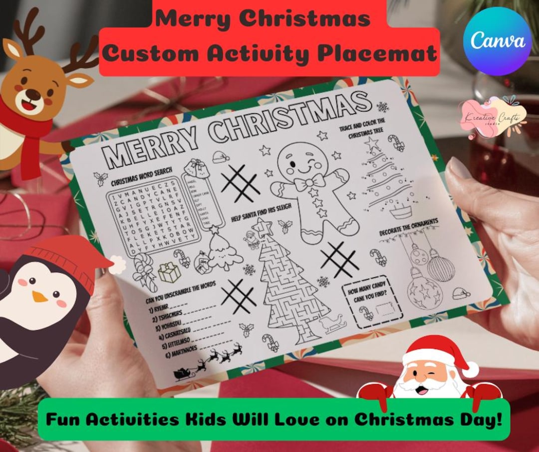 Christmas Activity Placemat for Kids | Printable Holiday Game Sheet ...