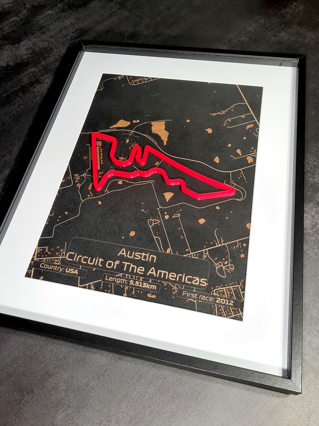 Austin COTA Framed Race Track With Wood City Map - F1 Decoration, Best ...