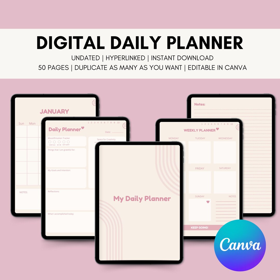 Daily Planner Digital Pink Planner For Goodnotes Planner Student Daily