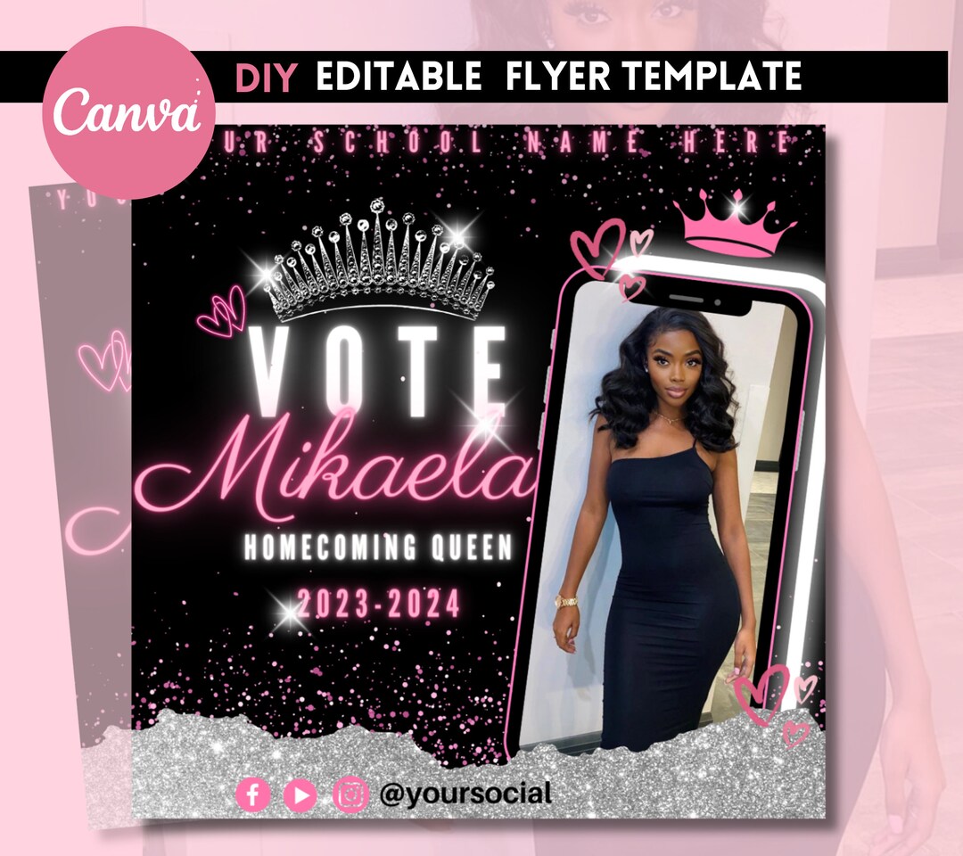 Homecoming Queen Flyer Diy Vote For Me Election Social Media Etsy
