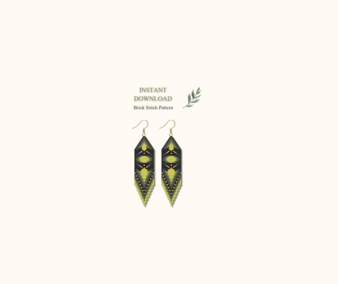 Ombre Brick Stitch Pattern, Green Olive Seed Bead Earring Pattern ...