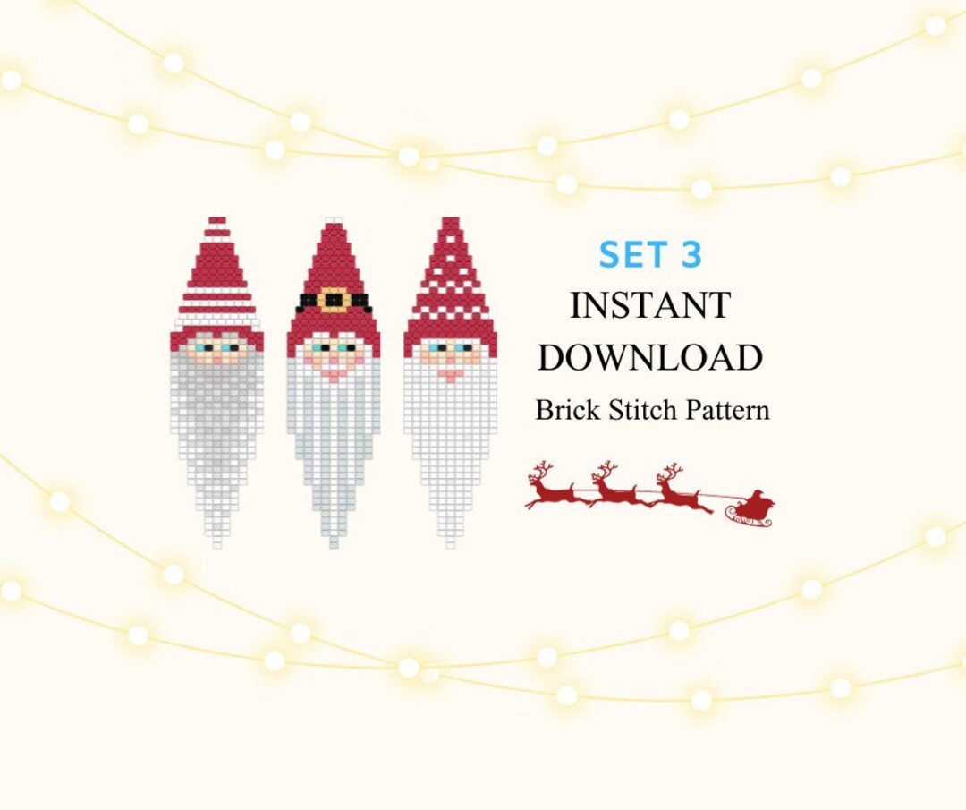 SET 3 Brick Stitch Patterns Santa Claus, Christmas Seed Bead Earrings ...