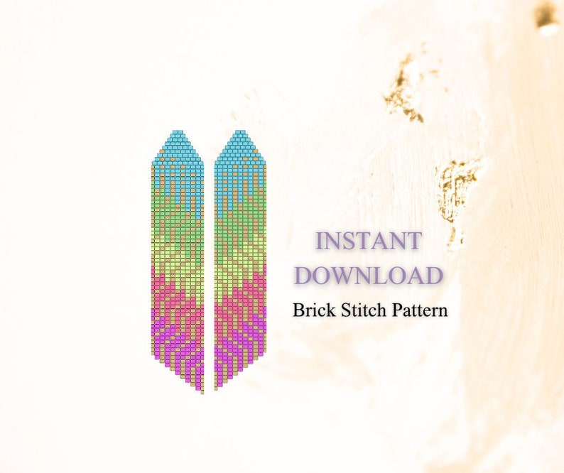 Brick Stitch Pattern, Rainbow Seed Bead Earring Pattern, Fringe Beading ...