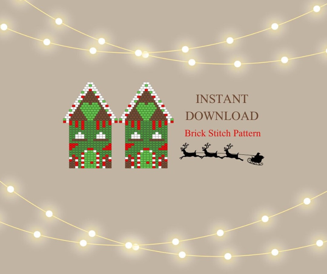 Brick Stitch Pattern, Christmas House Seed Bead Earring Pattern, New ...