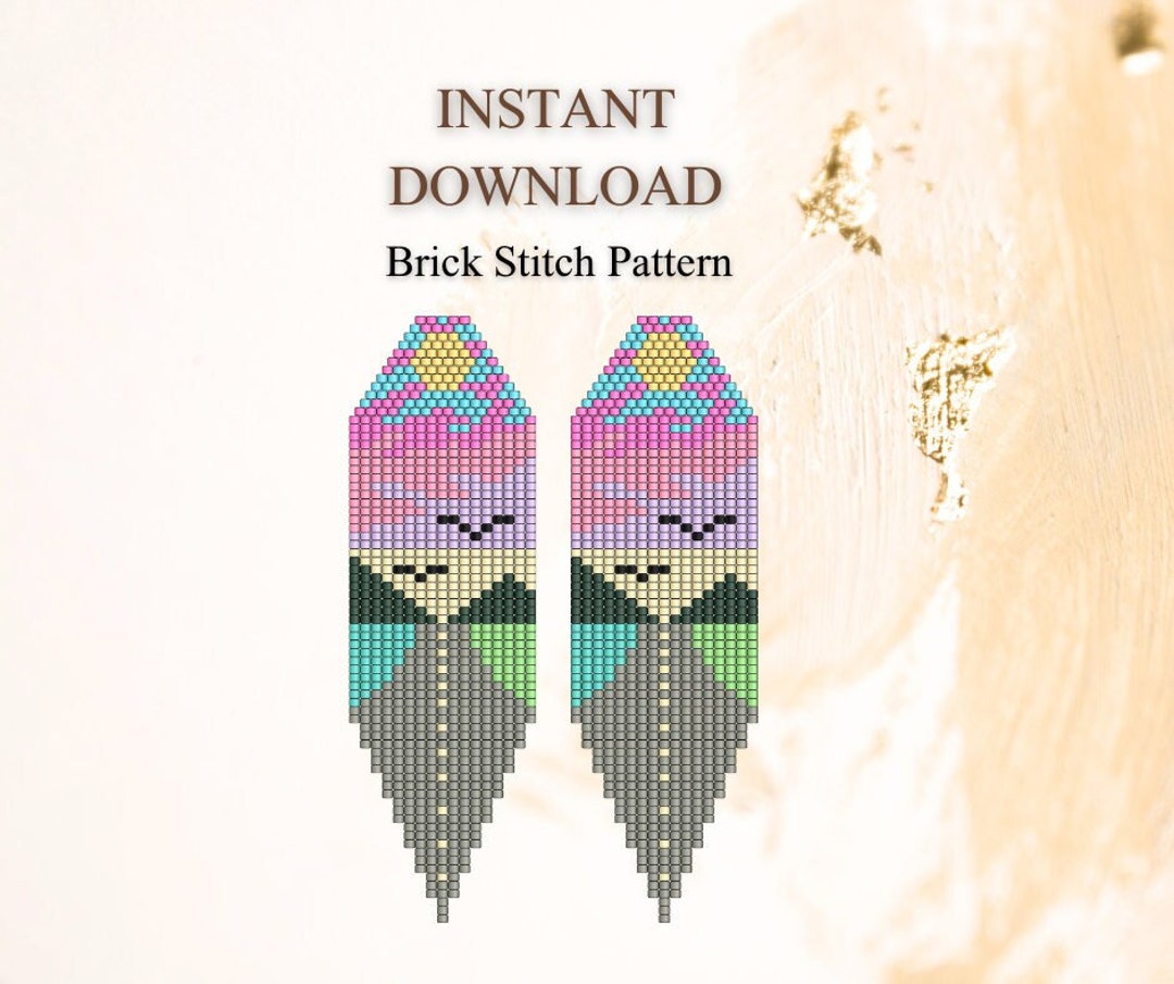 Brick Stitch Pattern Nature, Sunset Seed Bead Earring Pattern, Fringe ...