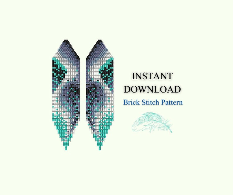 Brick Stitch Pattern, Grey Turquoise Ombre Seed Bead Earrings Pattern ...