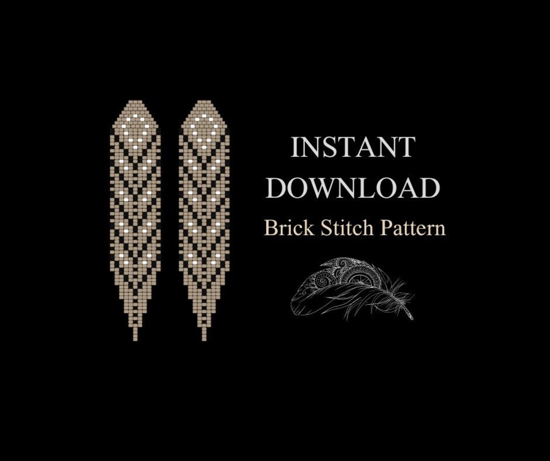 Brick Stitch Pattern Ethnic, Feather Seed Bead Earring Pattern, Beading ...
