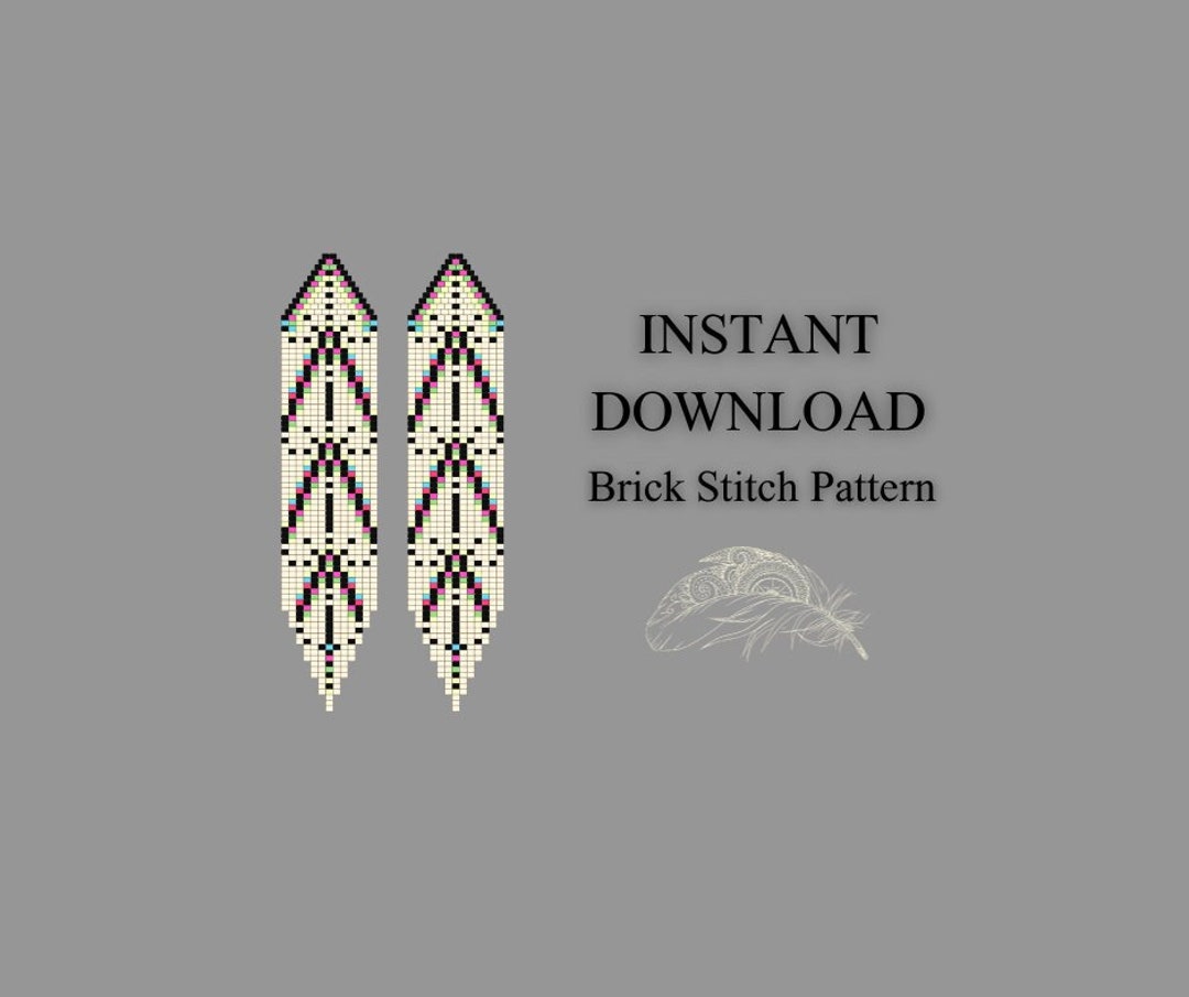Brick Stitch Pattern, Colorful Feather Seed Bead Earrings Pattern ...