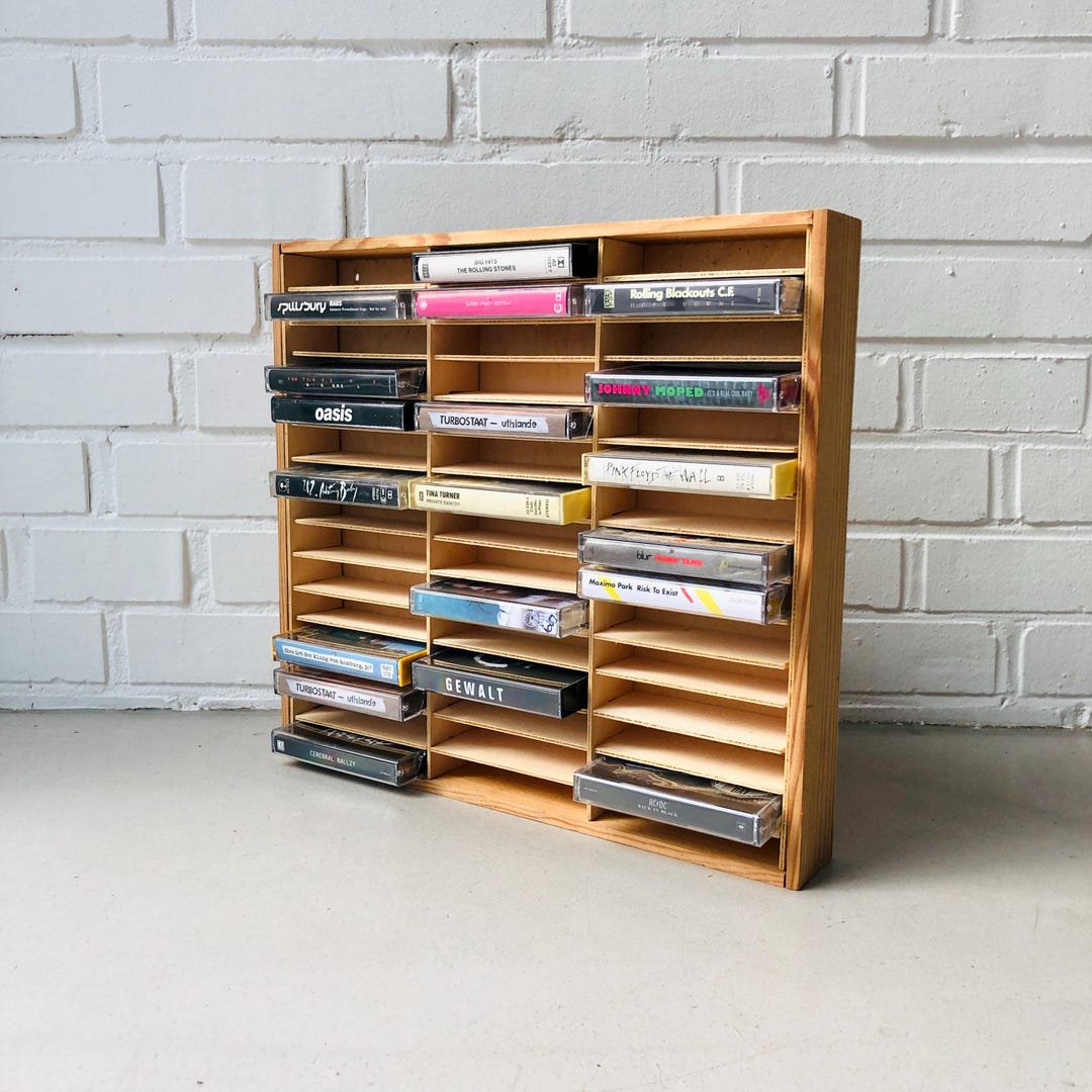 Cassette Shelf, Wood, for 45 Cassettes, 70s, Vintage Cassette Box, MC ...