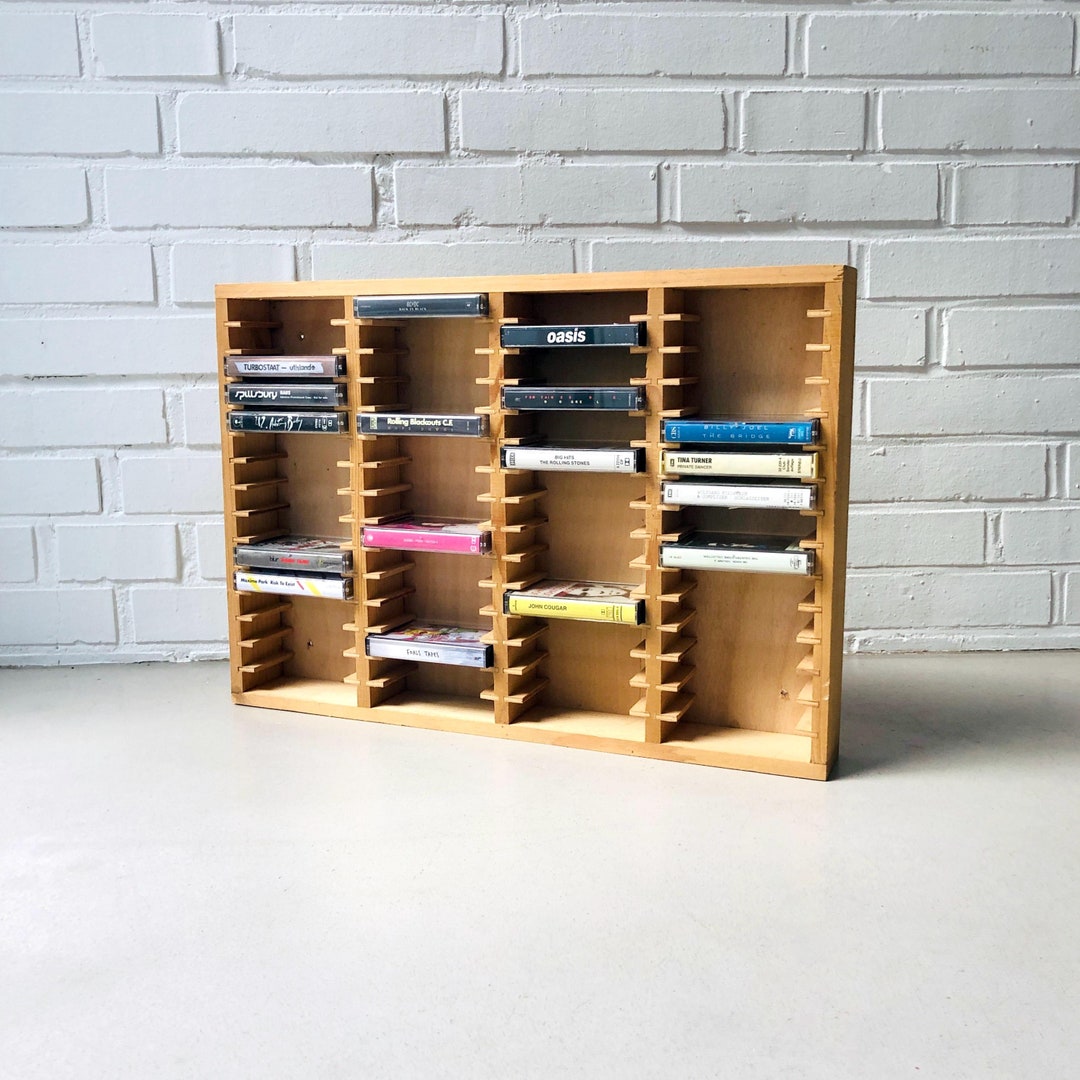 Stable Cassette Shelf, Wooden Shelf for 60 Cassettes, 70s, Vintage ...