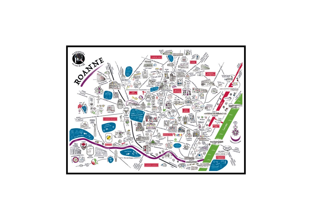 Map of Roanne / at the Heart of Cities Collection - Etsy