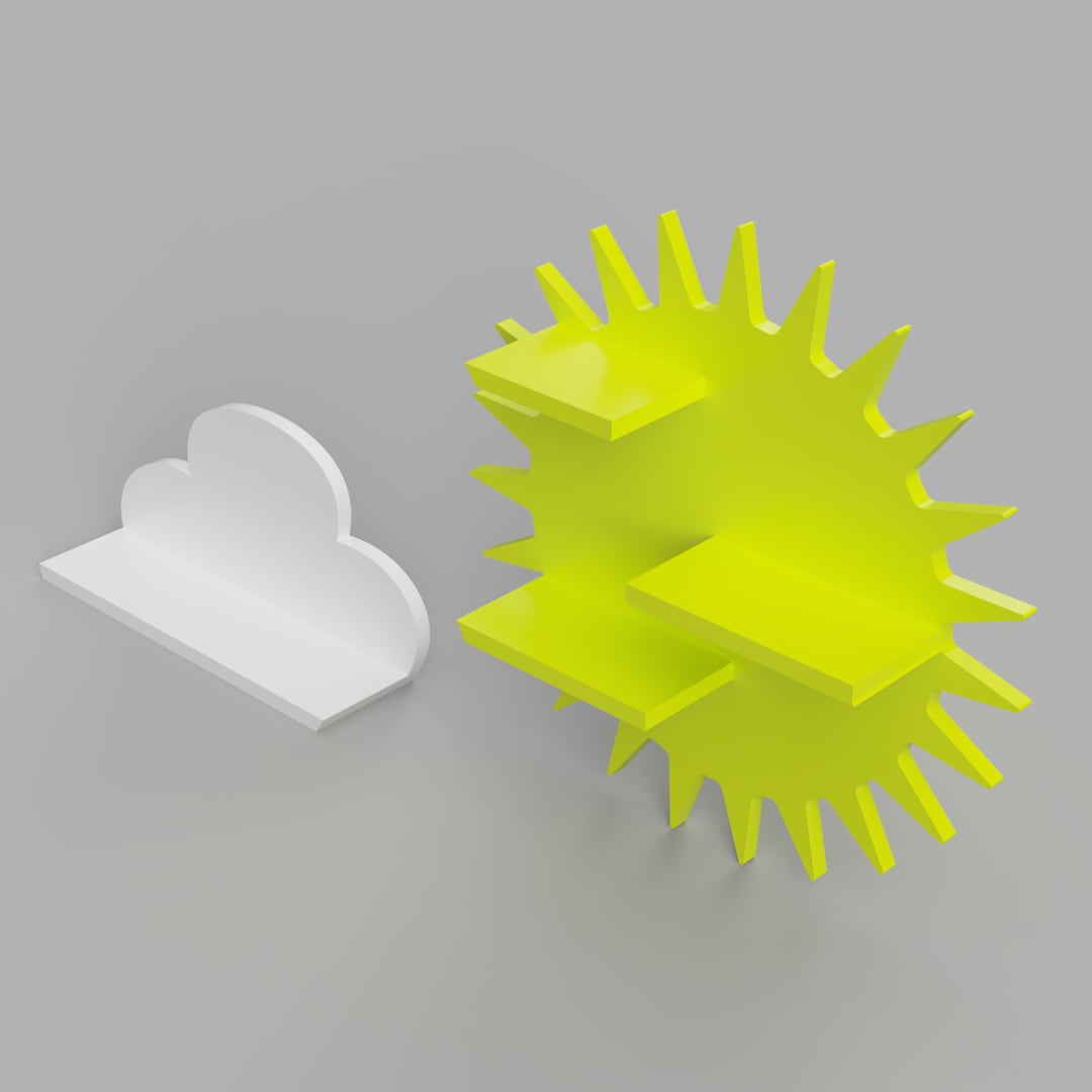 STL File - 1/12 Scale Cloud and Sun Shaped Wall Shelf STL for ...