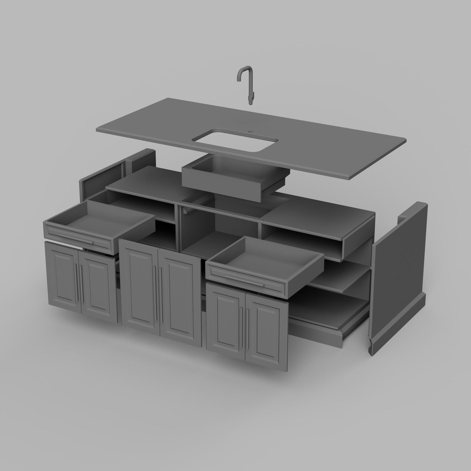 STL File - 1/12 Scale Miniature Kitchen Island Furniture and Chair STL ...
