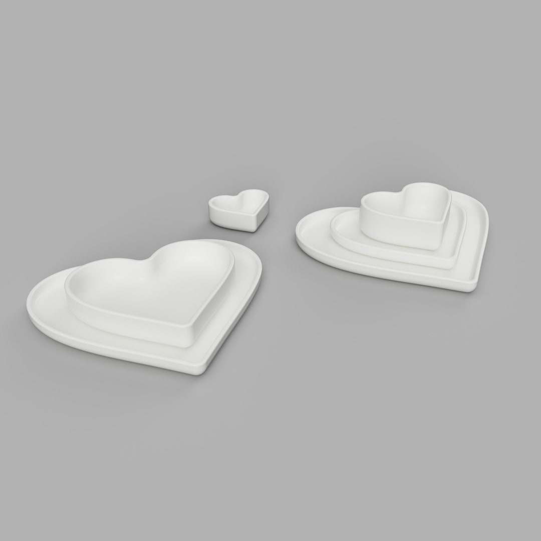 STL File - 1/6 and 1/12 Scale Miniature Heart Shaped Plate Set (5 Pcs ...
