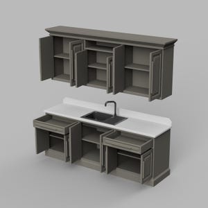 STL File - 1/12 Scale Miniature Kitchen Furniture STL Set for ...