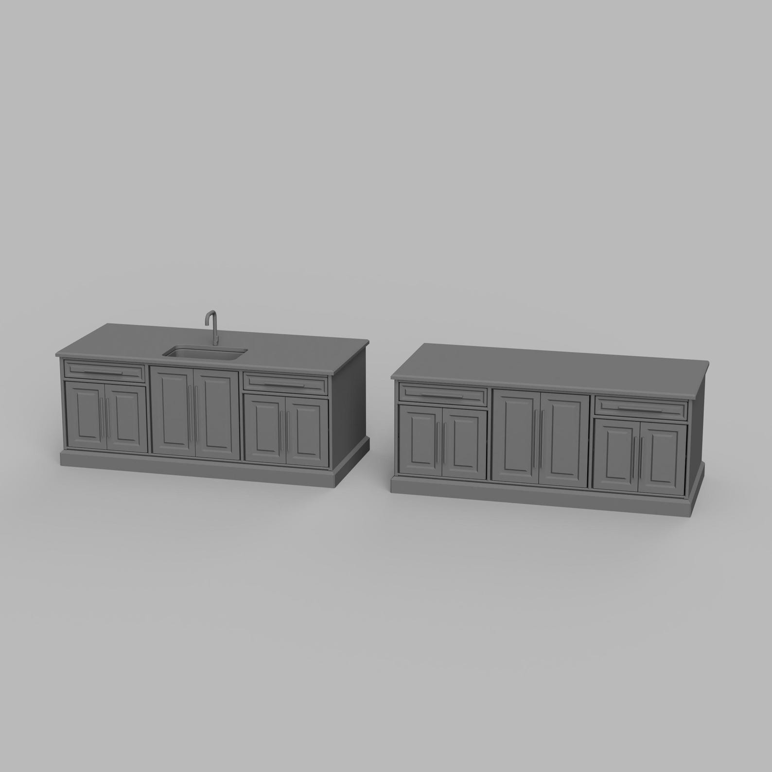 STL File - 1/12 Scale Miniature Kitchen Island Furniture and Chair STL ...