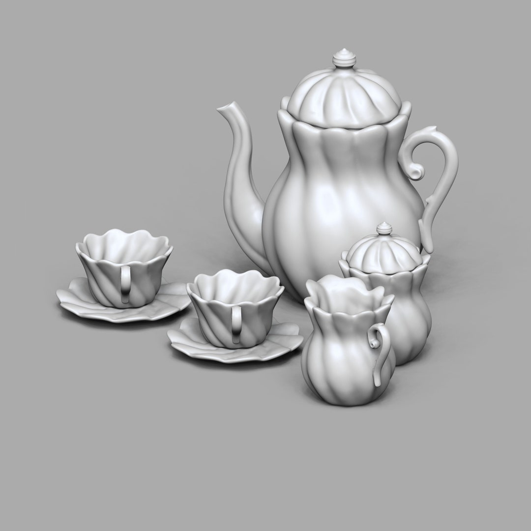 STL File- 1/6 and 1/12 Scale Miniature Tea Set STL for Dollhouses and ...