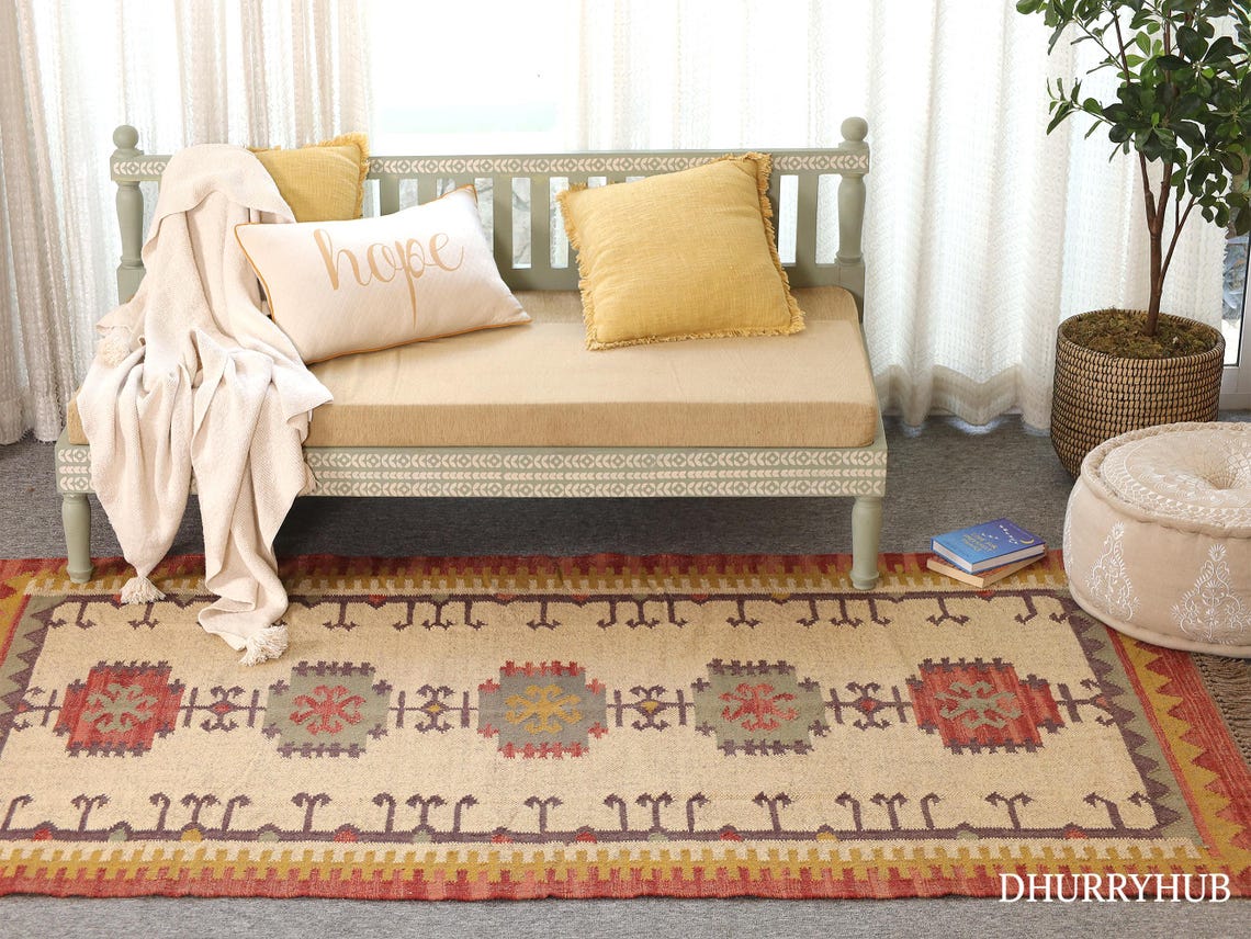 Handmade Wool Jute Kilim Rug, Aztec Accent, 4x6 Ft - Etsy