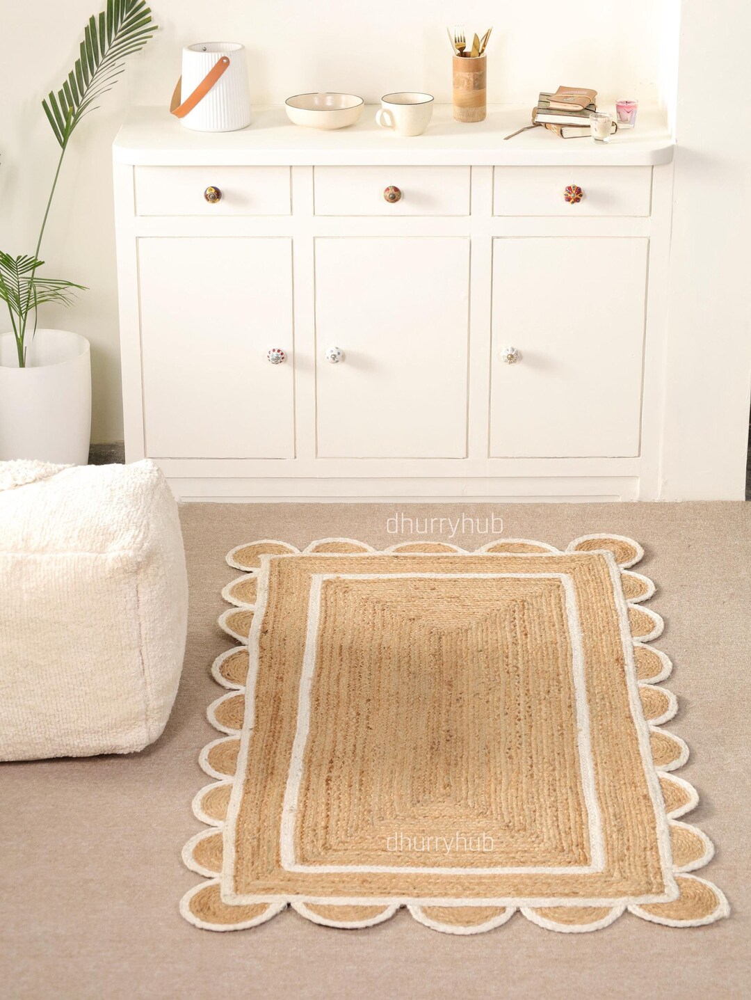 Natural Scalloped Jute Rug, Scallop Pattern Rug, Natural Jute Rug ...