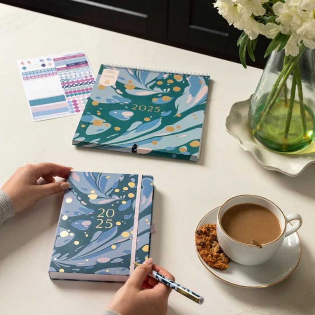 Busy B Large Family Wall Calendar 2025 Pine Marble 5 Columns, Colour ...