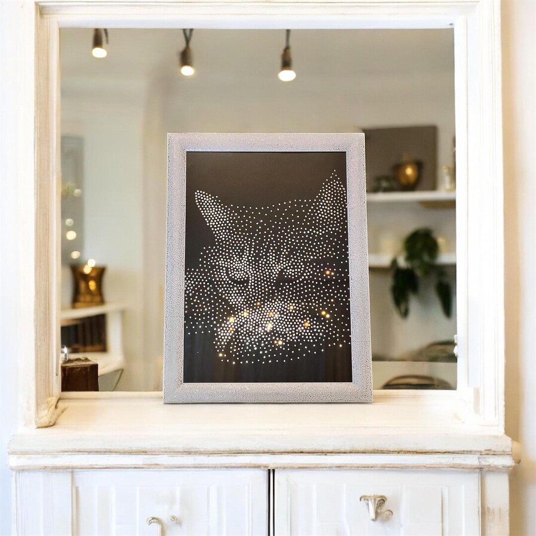 Crystal Cat Wall Art – Sparkling Silver Cat Face – Glam Animal Poster ...