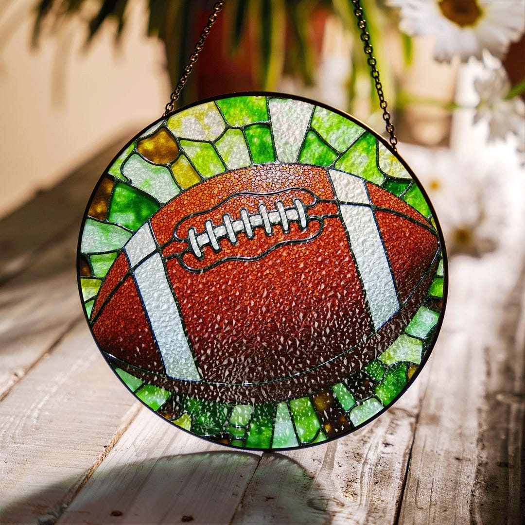 Football Stained Glass Suncatcher Handmade Sports Window Art Gift for ...