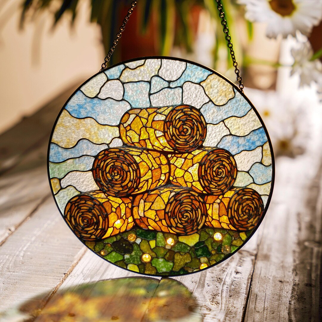 Suncatcher Stained Glass Hay Bale Field Fall Country Decor Gift for Mom ...