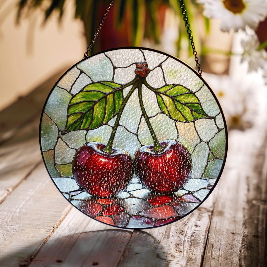 Cherry Stained Glass Suncatcher Handmade Glass Art Gift for Friends ...