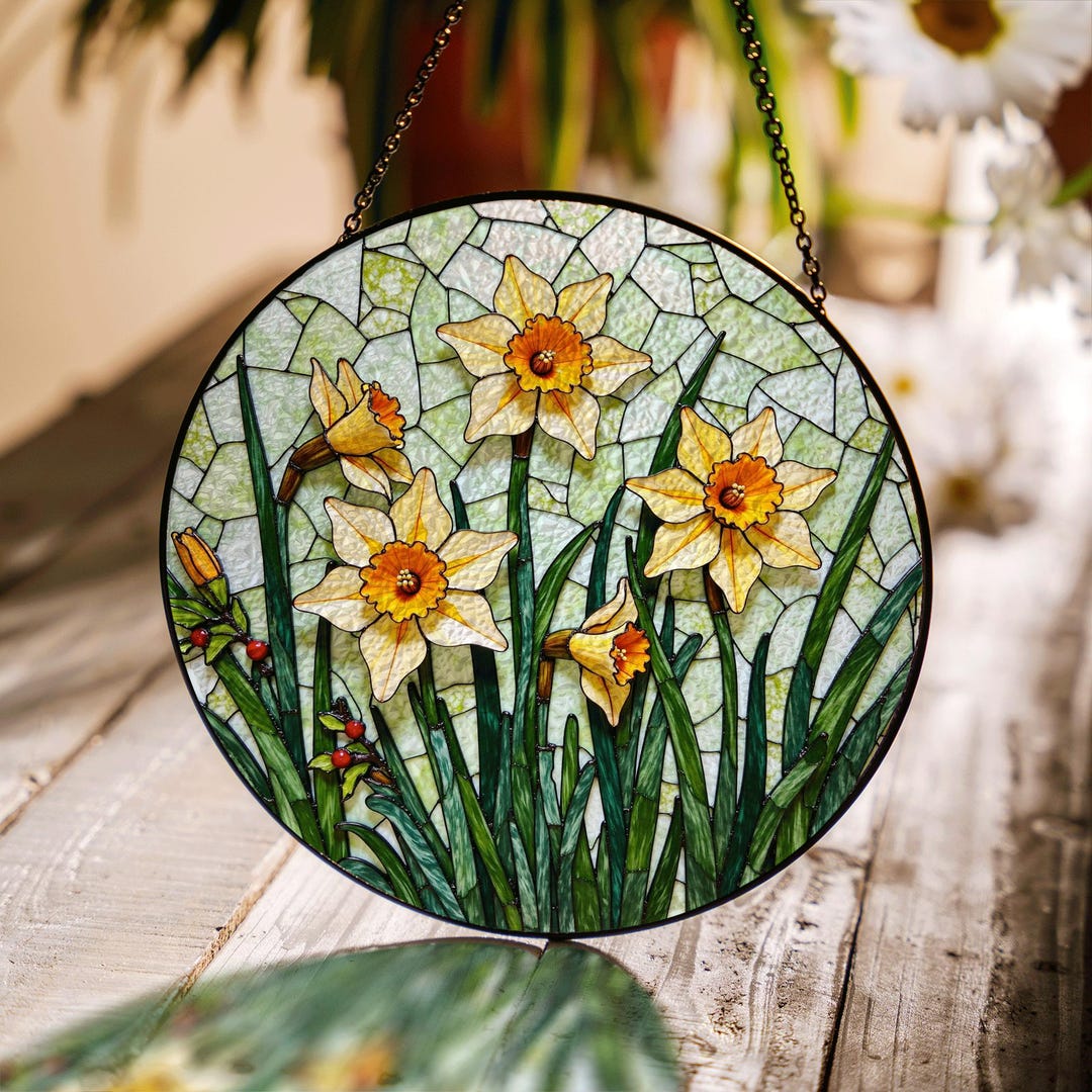 Daffodil Stained Glass Suncatcher Spring Window Decor Gift for Mom - Etsy