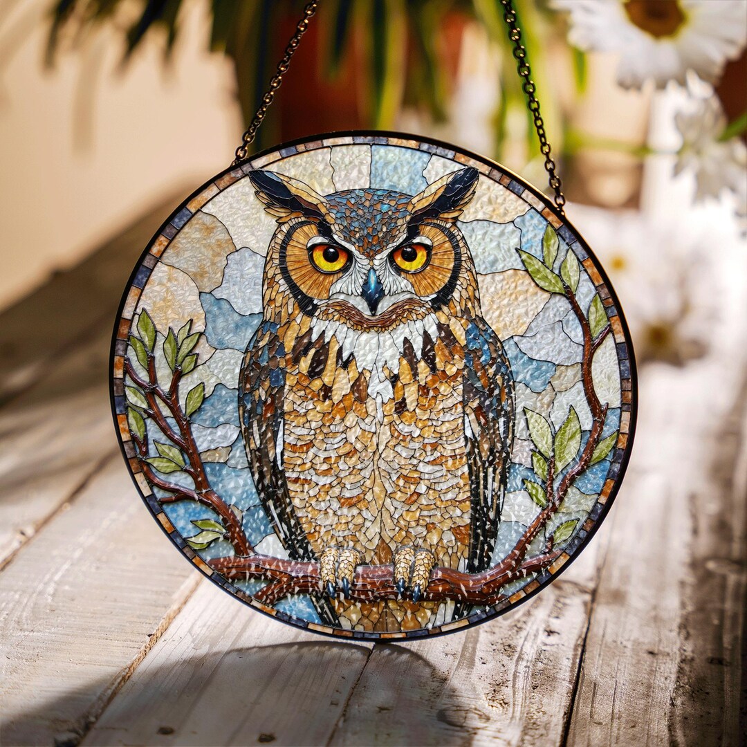 Stained Glass Owl Suncatcher Beautiful Owl Artwork for Window Stunning ...