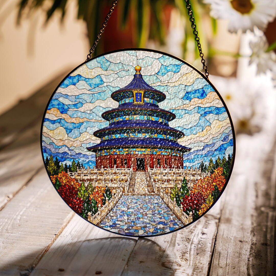 Temple of Heaven Stained Glass Suncatcher Unique Window Decoration ...
