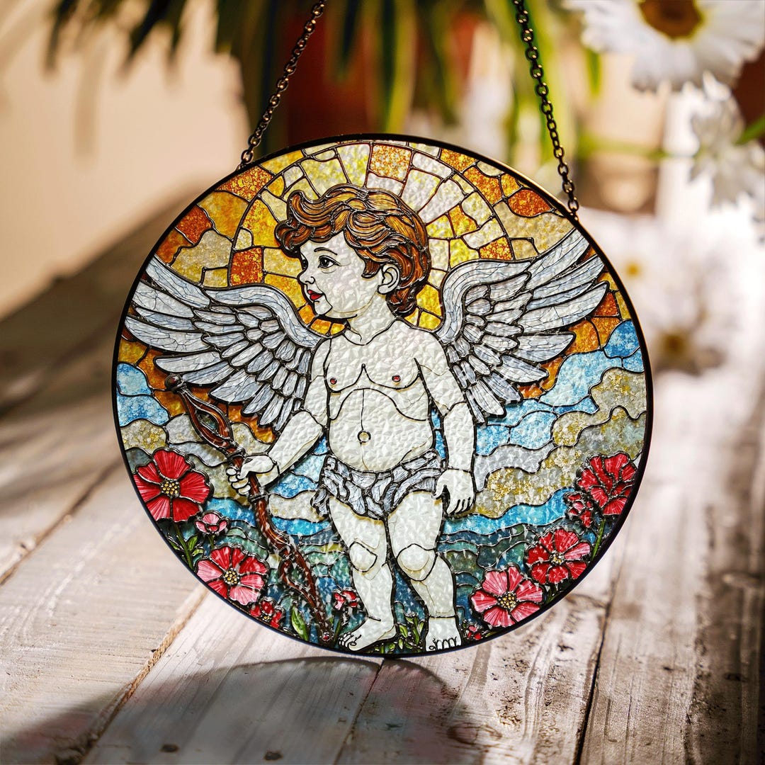 Cherub Stained Glass Suncatcher Angel Window Decoration for Home Gift ...
