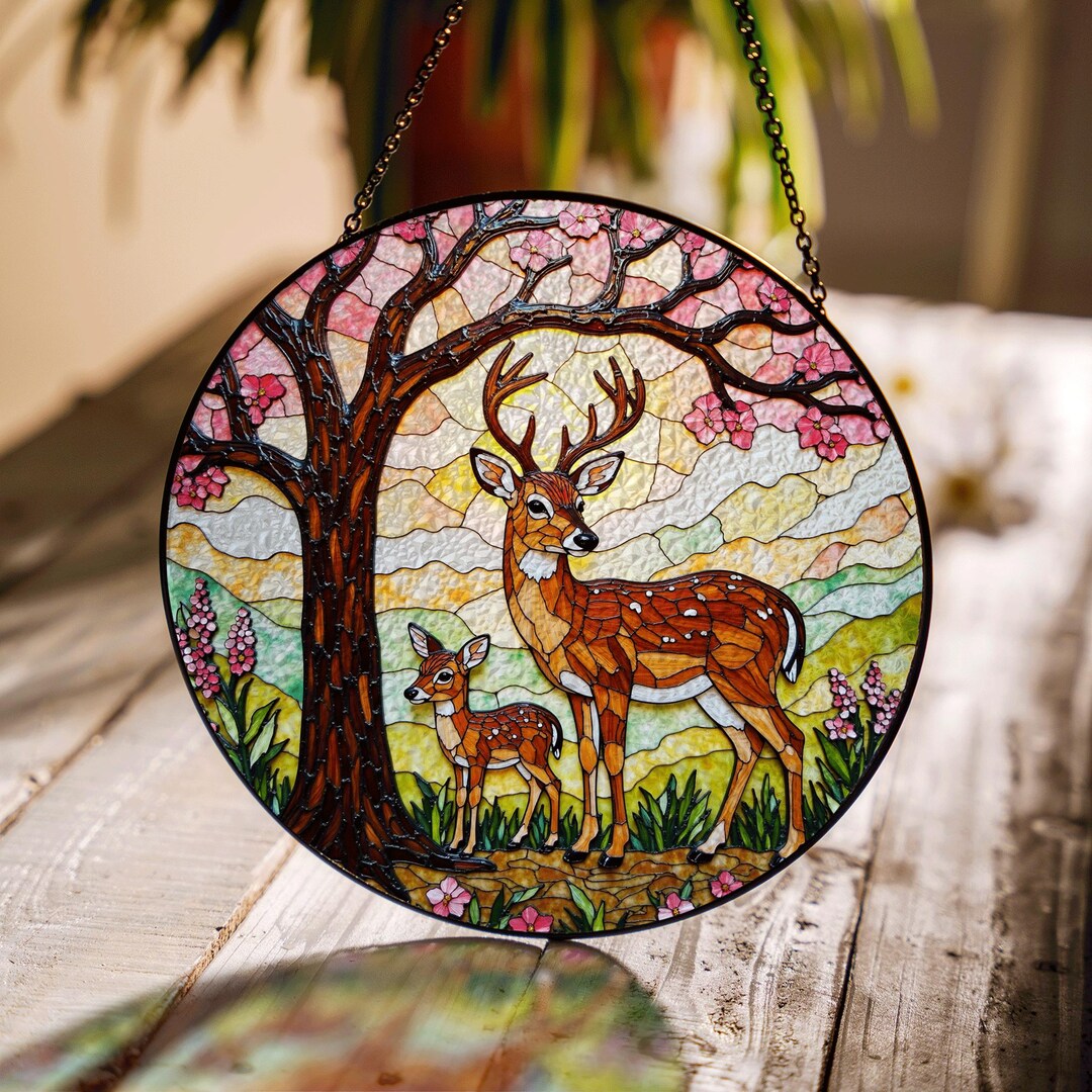 Deer Stained Glass Suncatcher Nature Window Hanging Gift for Mom Dad ...