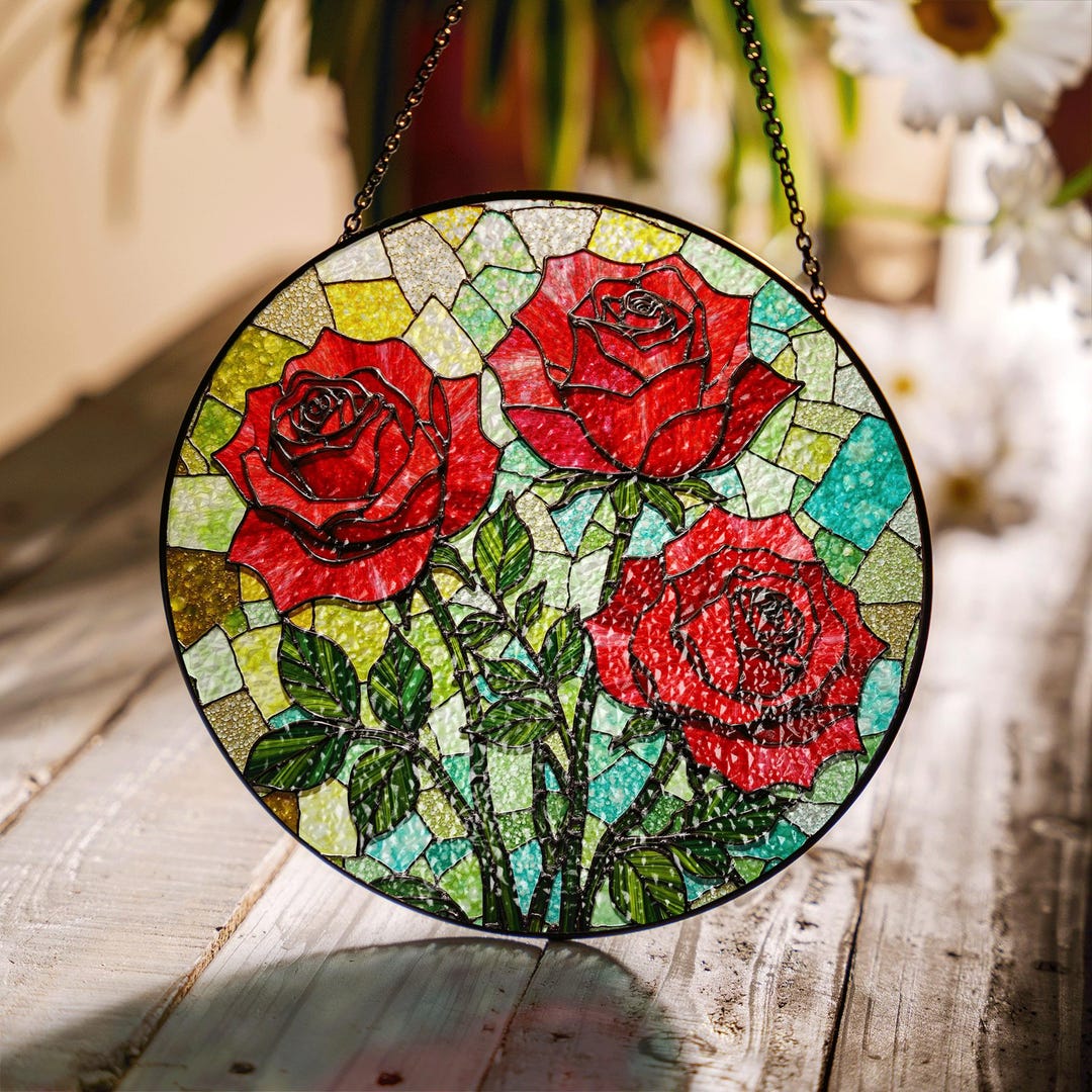 Stained Glass Roses Suncatcher Sun Catcher for Window Beautiful Gift ...