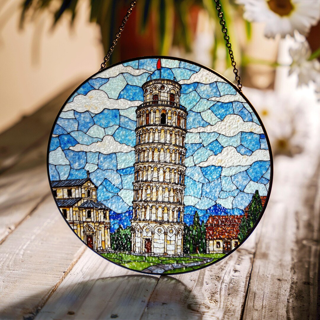 Leaning Tower of Pisa Stained Glass Suncatcher Decorative Window Art ...