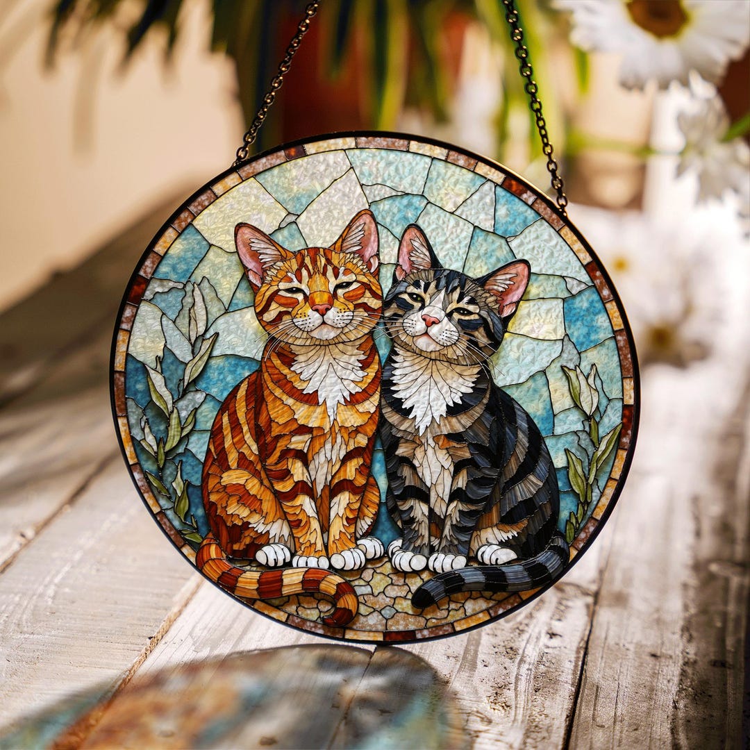 Stained Glass Cat Suncatcher Window Hanging Gift for Cat Lovers Home ...