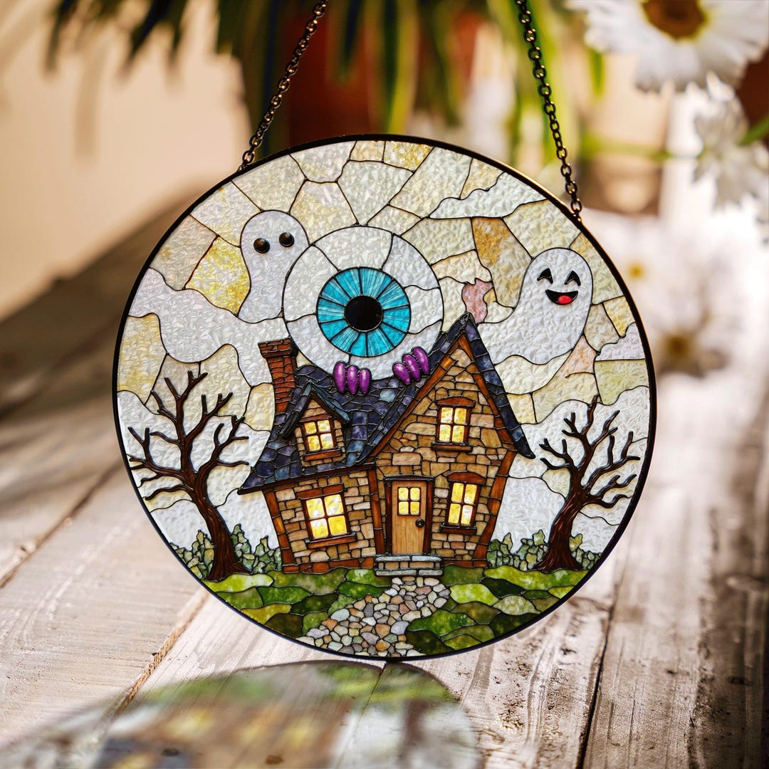 Haunted House Ghost Eyeball Suncatcher Halloween Window Decor Spooky ...