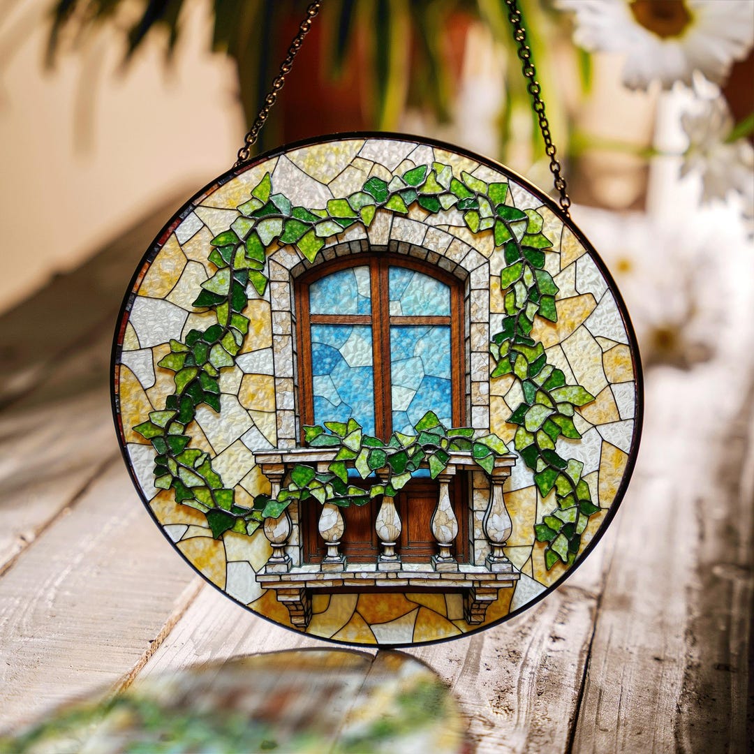 Stained Glass Window Ivy Balcony Suncatcher Home Decor Gift for Nature ...