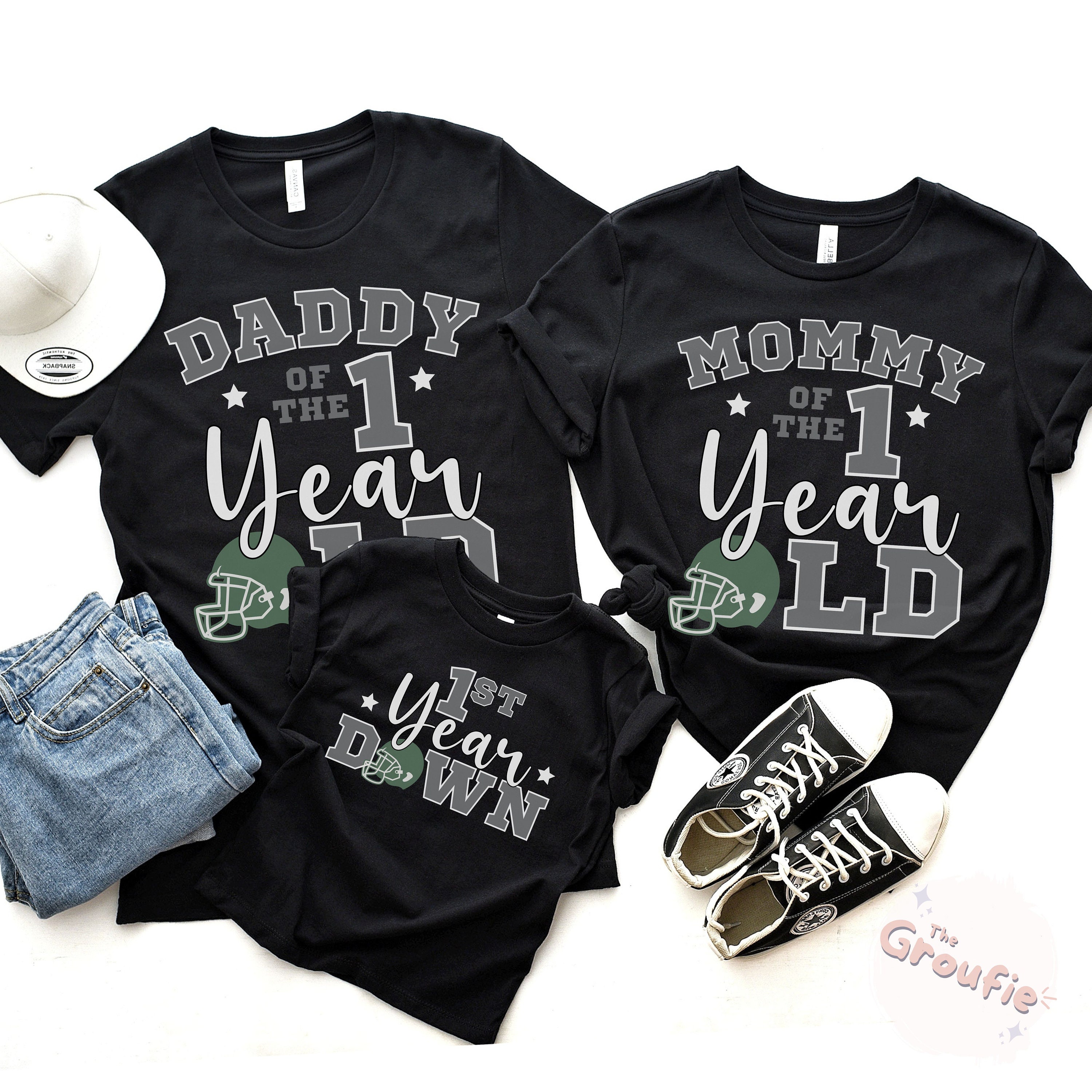 1st Year Down Birthday Matching Family Shirts, Football 1st Birthday ...