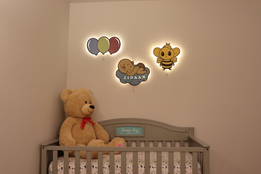 3pc Nursery Wall Lights - Customized Night Lights for Kids - Adorable ...