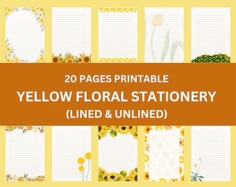 Yellow Floral Stationery, Floral Printable Stationery Paper, Floral ...